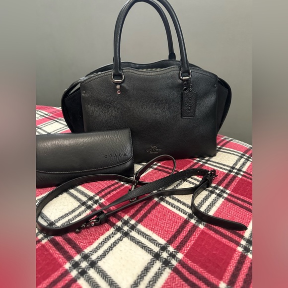 Coach | Bags | Coach Drew Satchel Black Mixed Leather Suede Shoulder ...